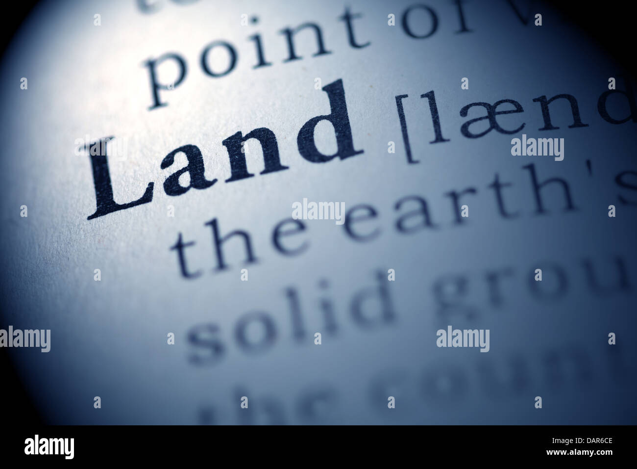 Fake Dictionary, Dictionary definition of the word Land Stock Photo - Alamy
