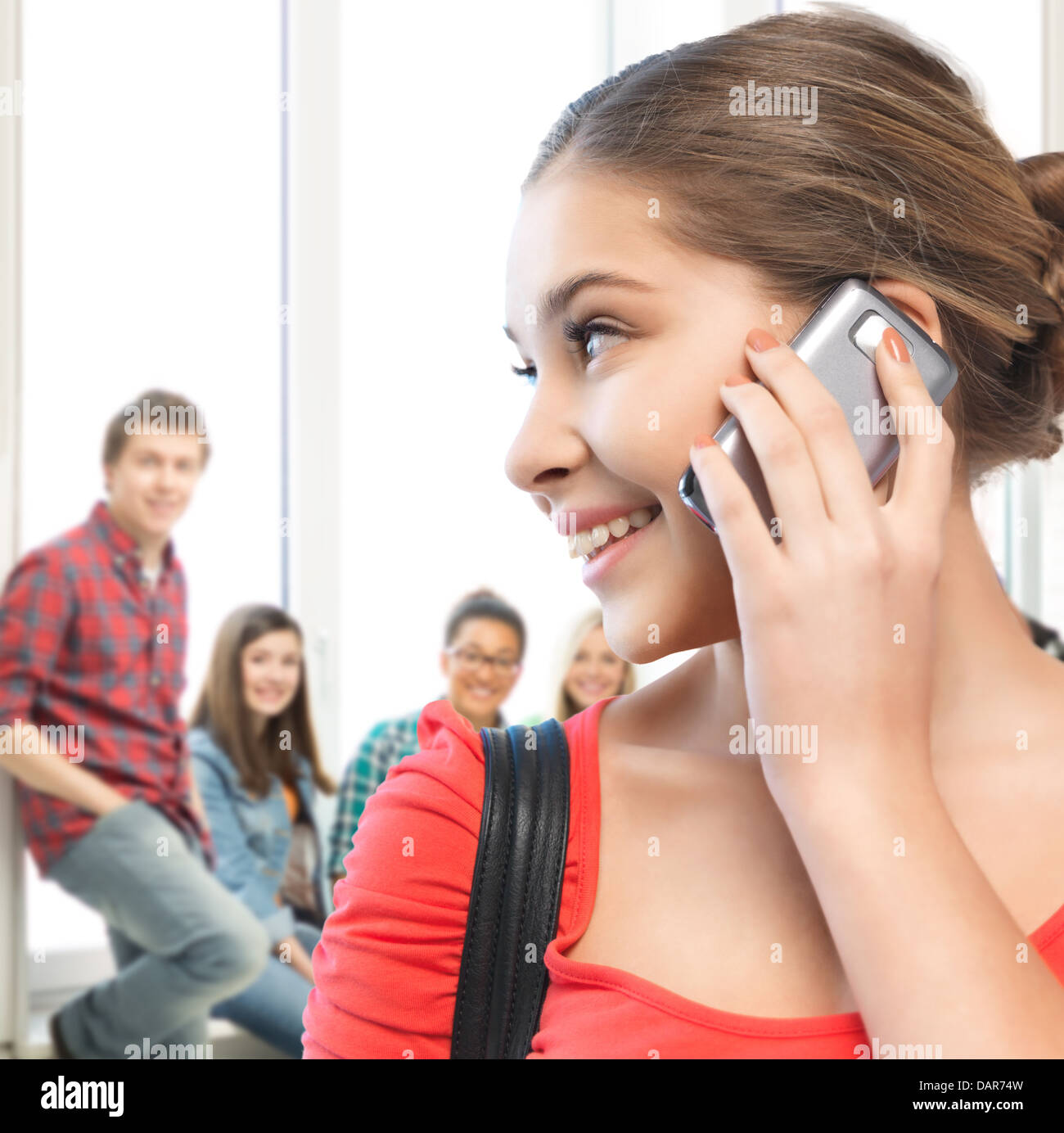 student girl with cell phone at school Stock Photo - Alamy