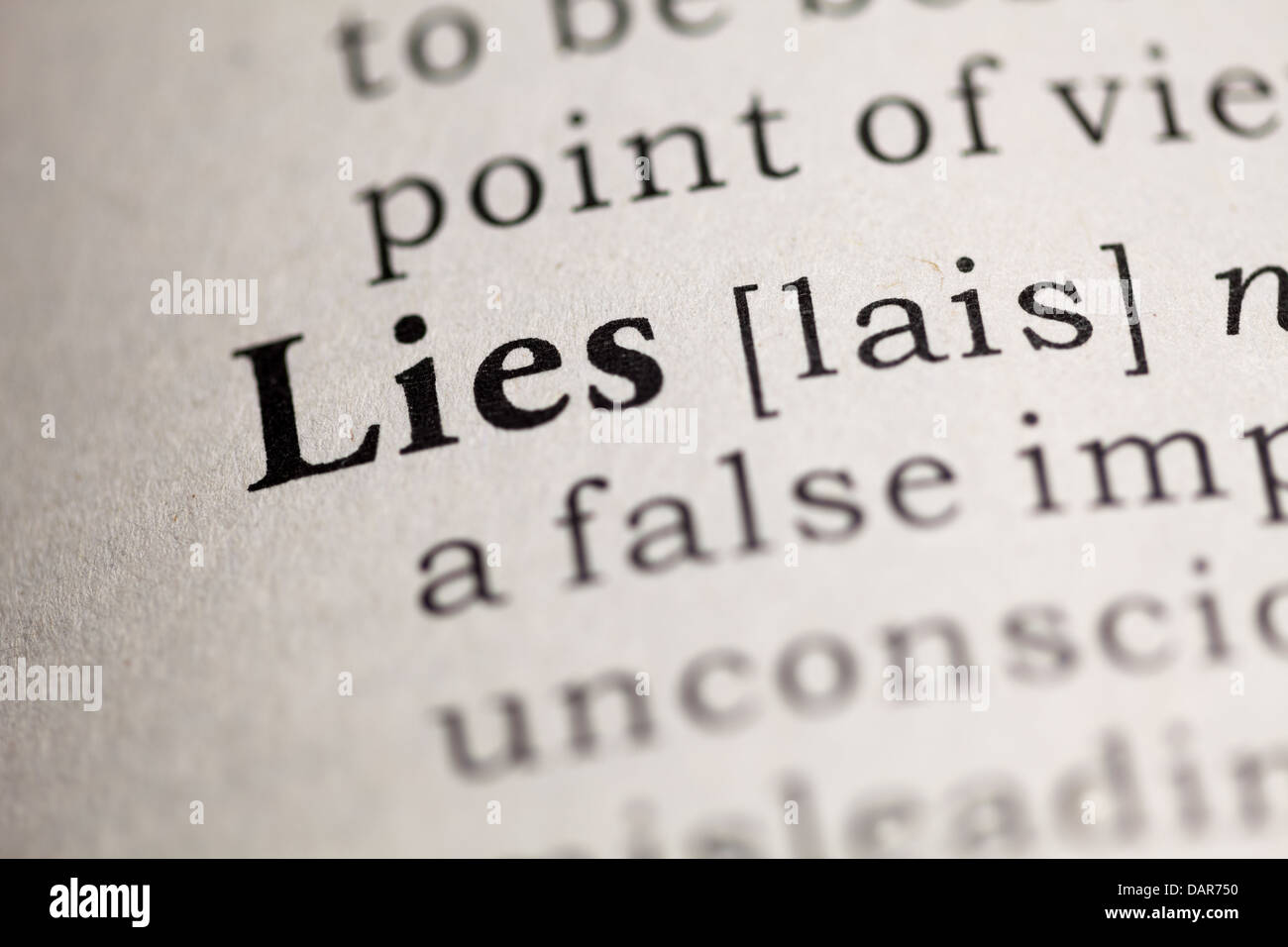Fake Dictionary, Dictionary definition of the word Lies Stock Photo - Alamy