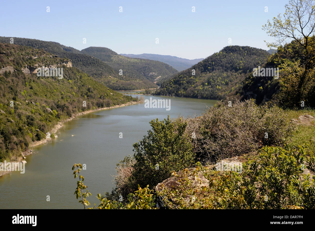 general view of Sau bog, dam, swamp, fen, marsh in Casserres. Osona ...