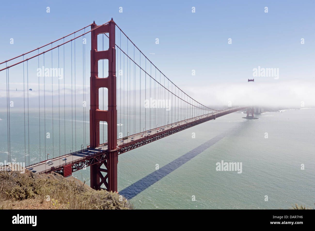 Golden Gate Bridge San Francisco with far tower in fog taken from ...