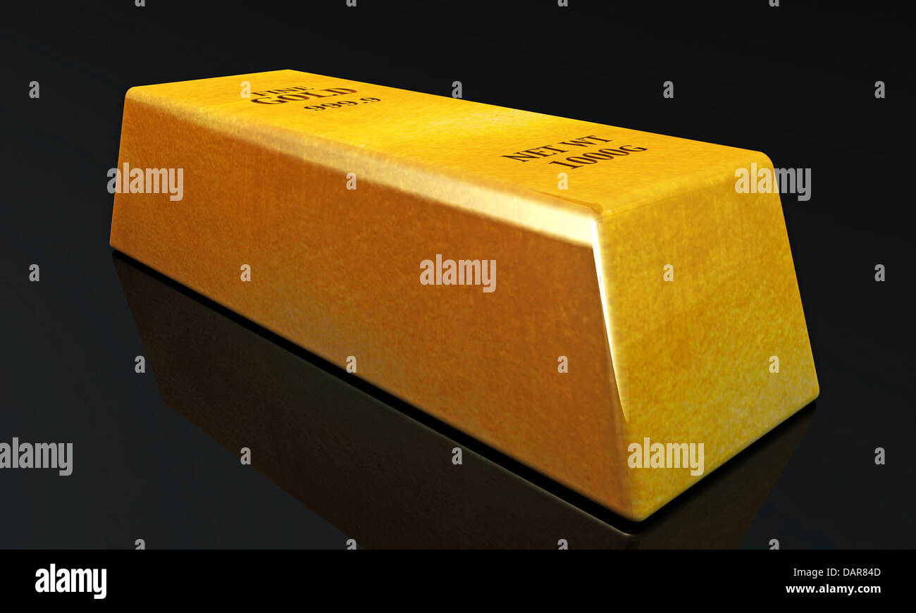 gold ingot isolated on black background Stock Photo - Alamy