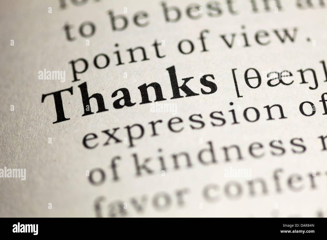 Fake Dictionary, Dictionary definition of the word Thanks Stock Photo ...