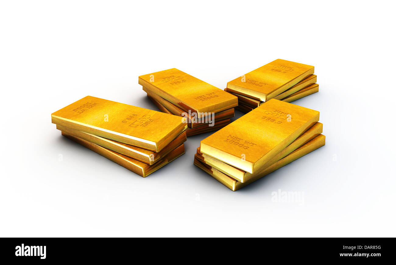 gold ingots isolated on white background Stock Photo - Alamy