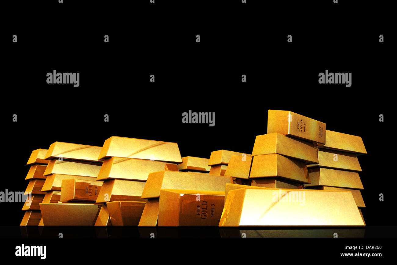 gold ingots isolated on black background Stock Photo - Alamy
