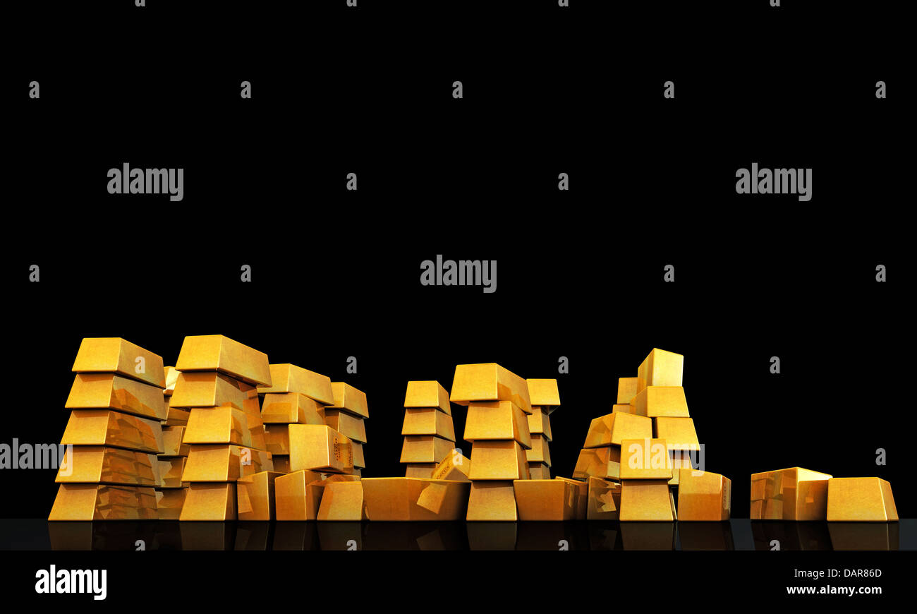 gold ingots isolated on black background Stock Photo - Alamy