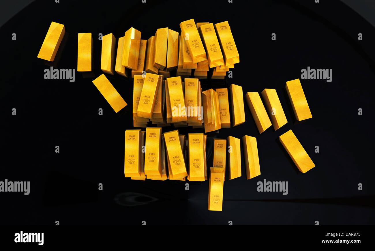 gold ingots isolated on black background Stock Photo - Alamy