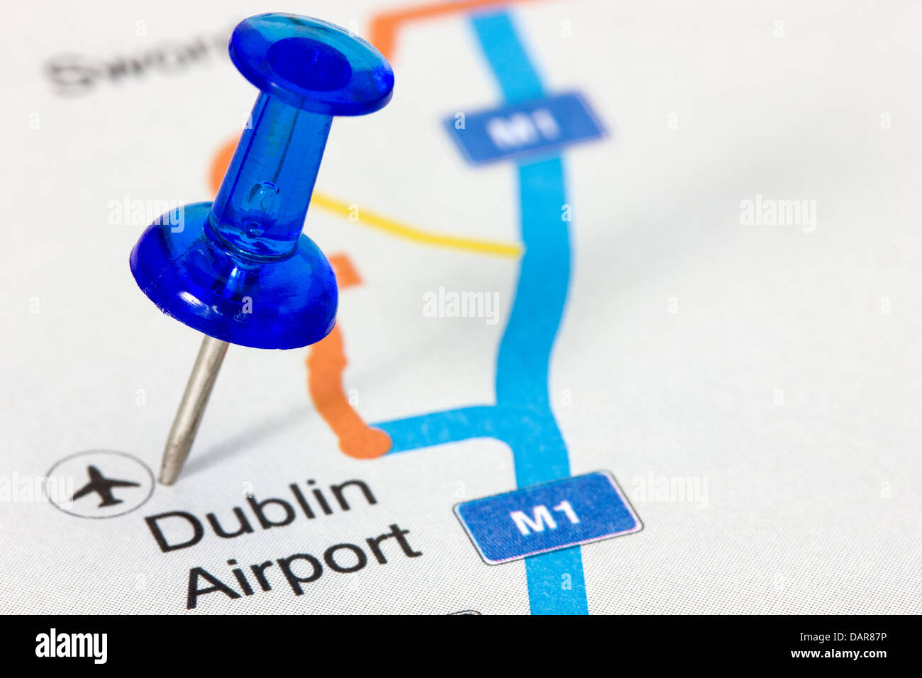 Blue pushpin on the map showing Dublin airport location Stock Photo - Alamy