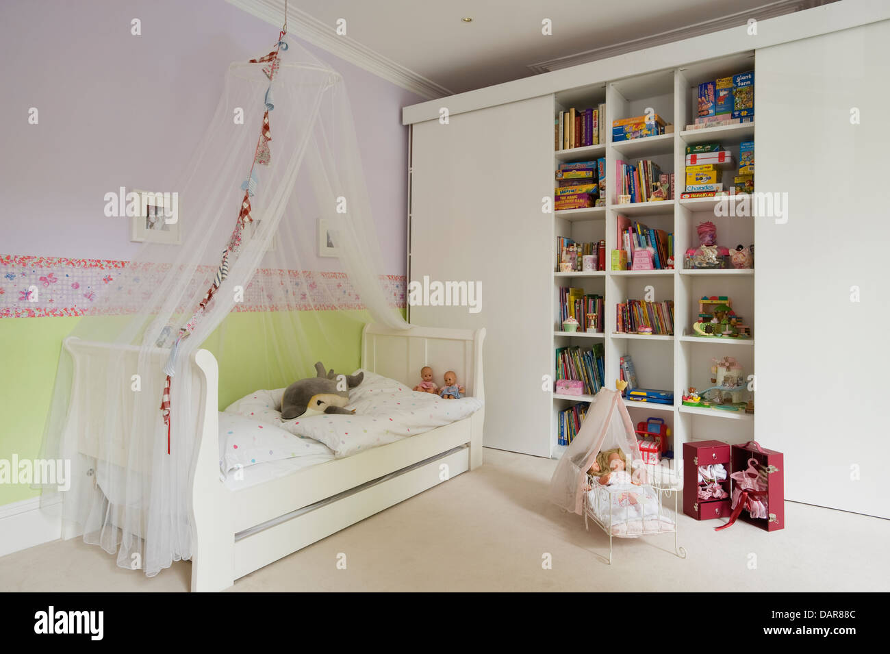 Girls bedroom decorated in soft shades with a butterfly border from the ...