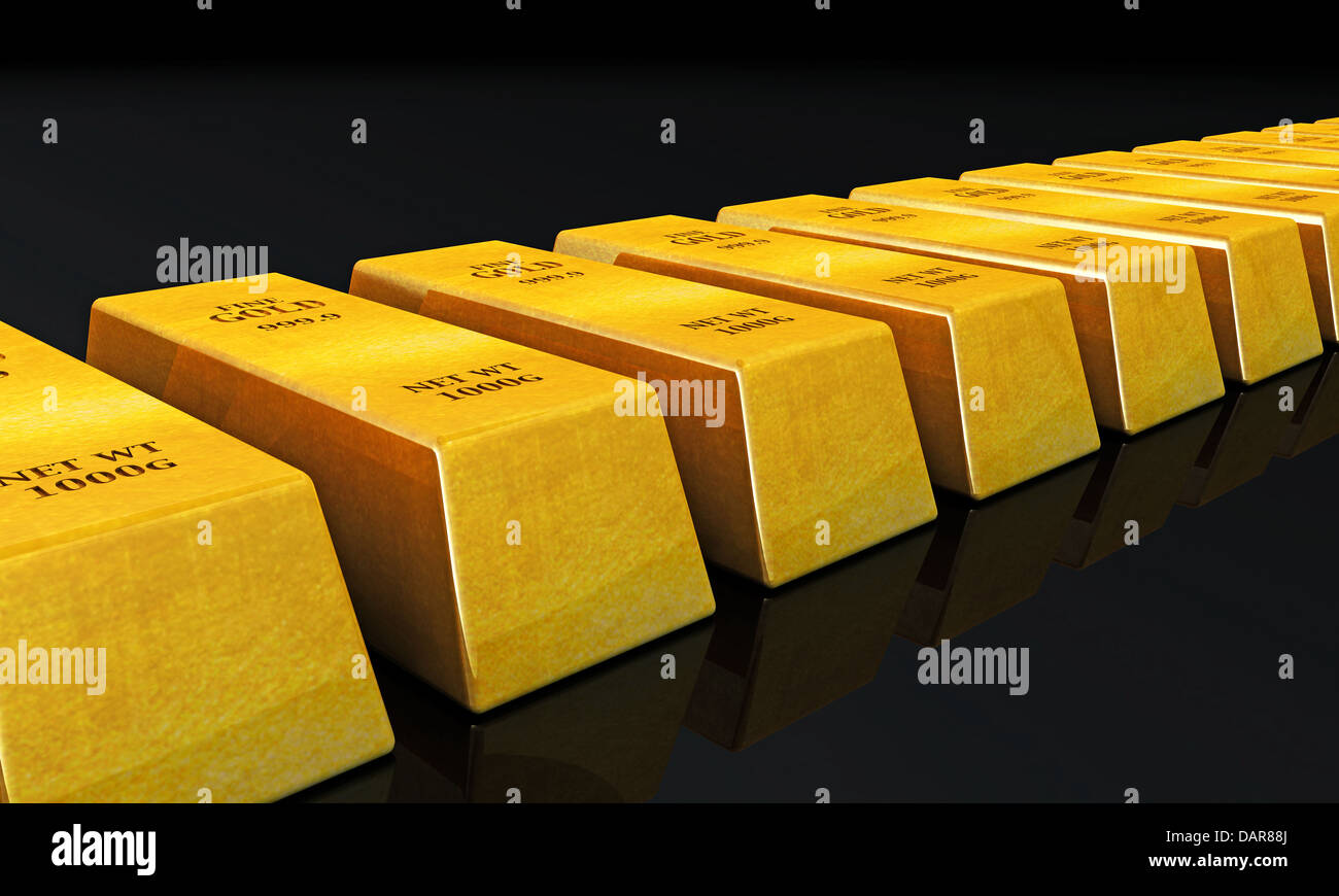 gold ingots isolated on black background Stock Photo - Alamy