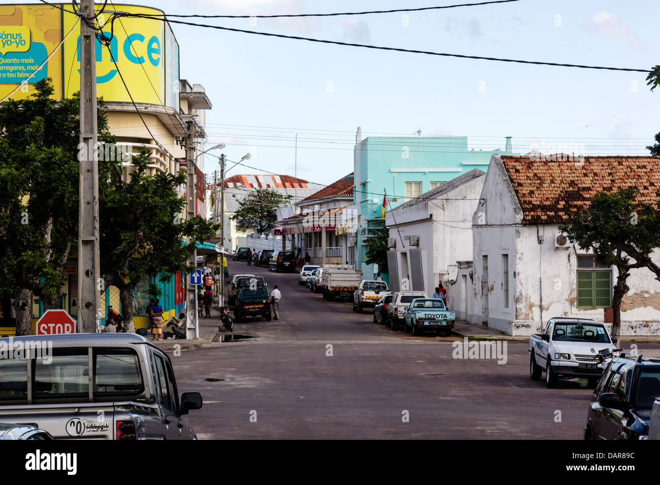 Africa, Mozambique, Inhambane. Trucks parked on busy street Stock Photo ...