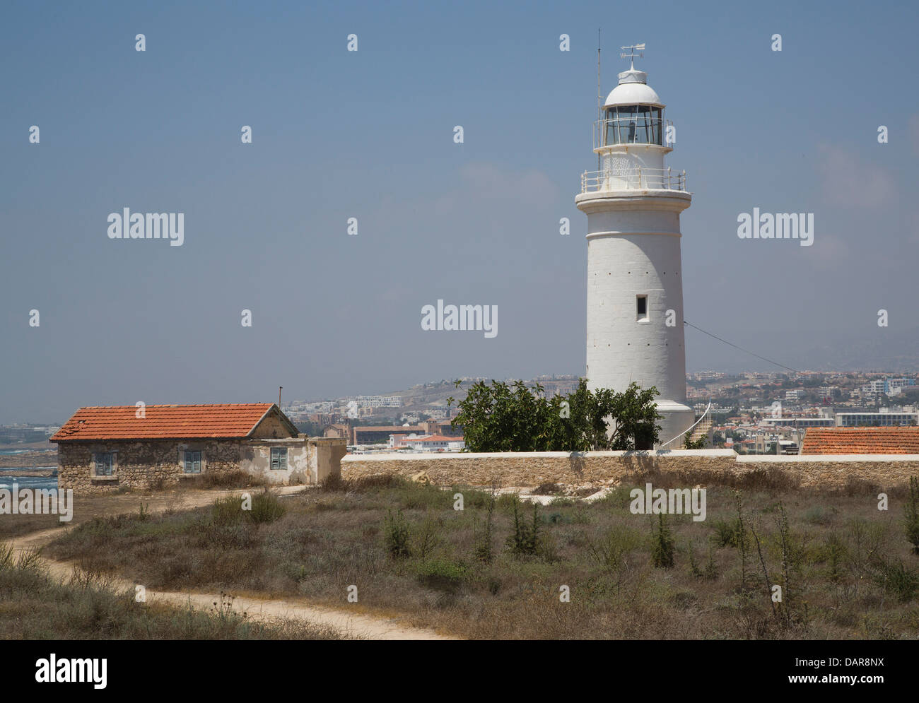 Pathos lighthouse by the sea in Cyprus Stock Photo - Alamy