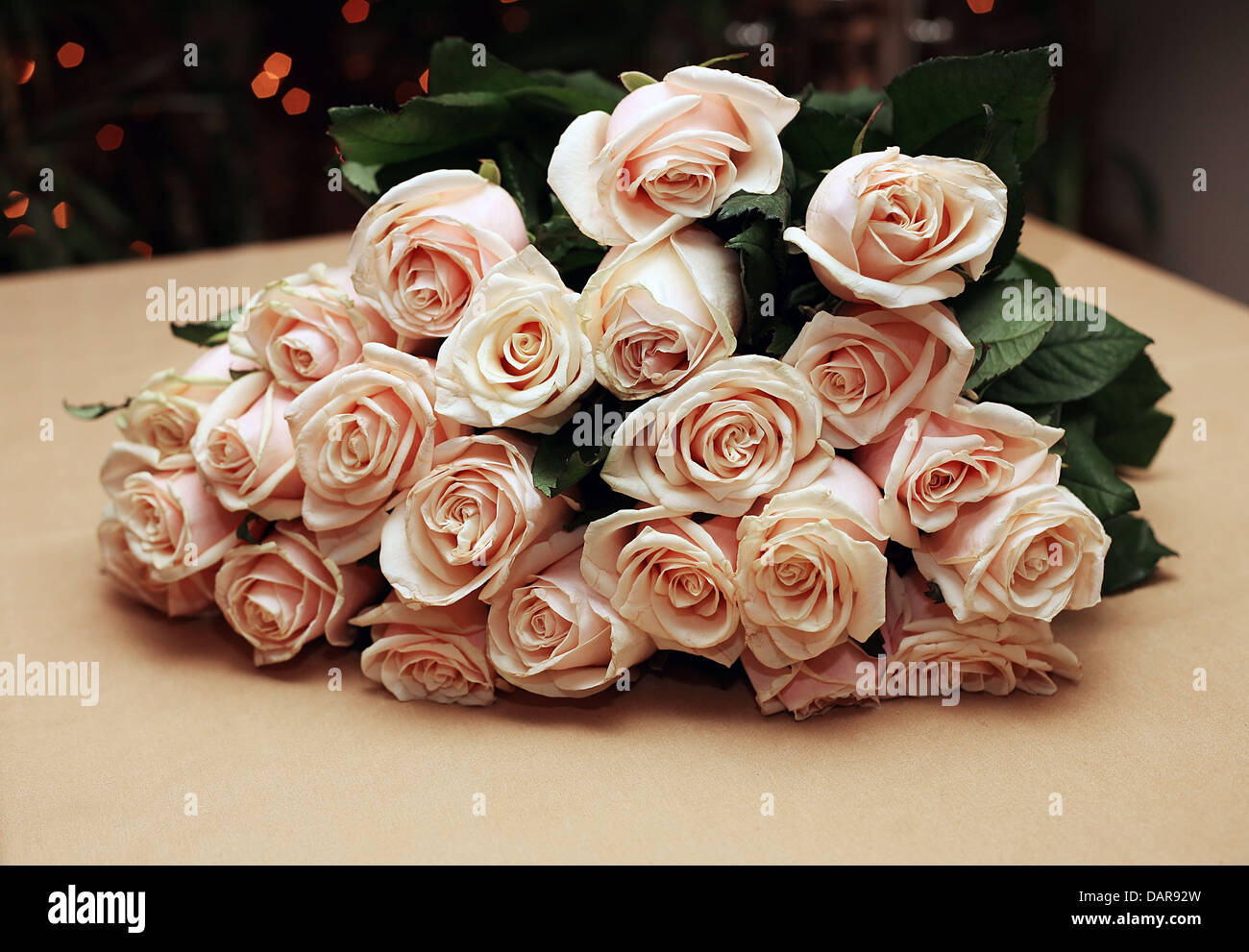 Bunch of fresh roses on a table in an interior of restaurant Stock ...