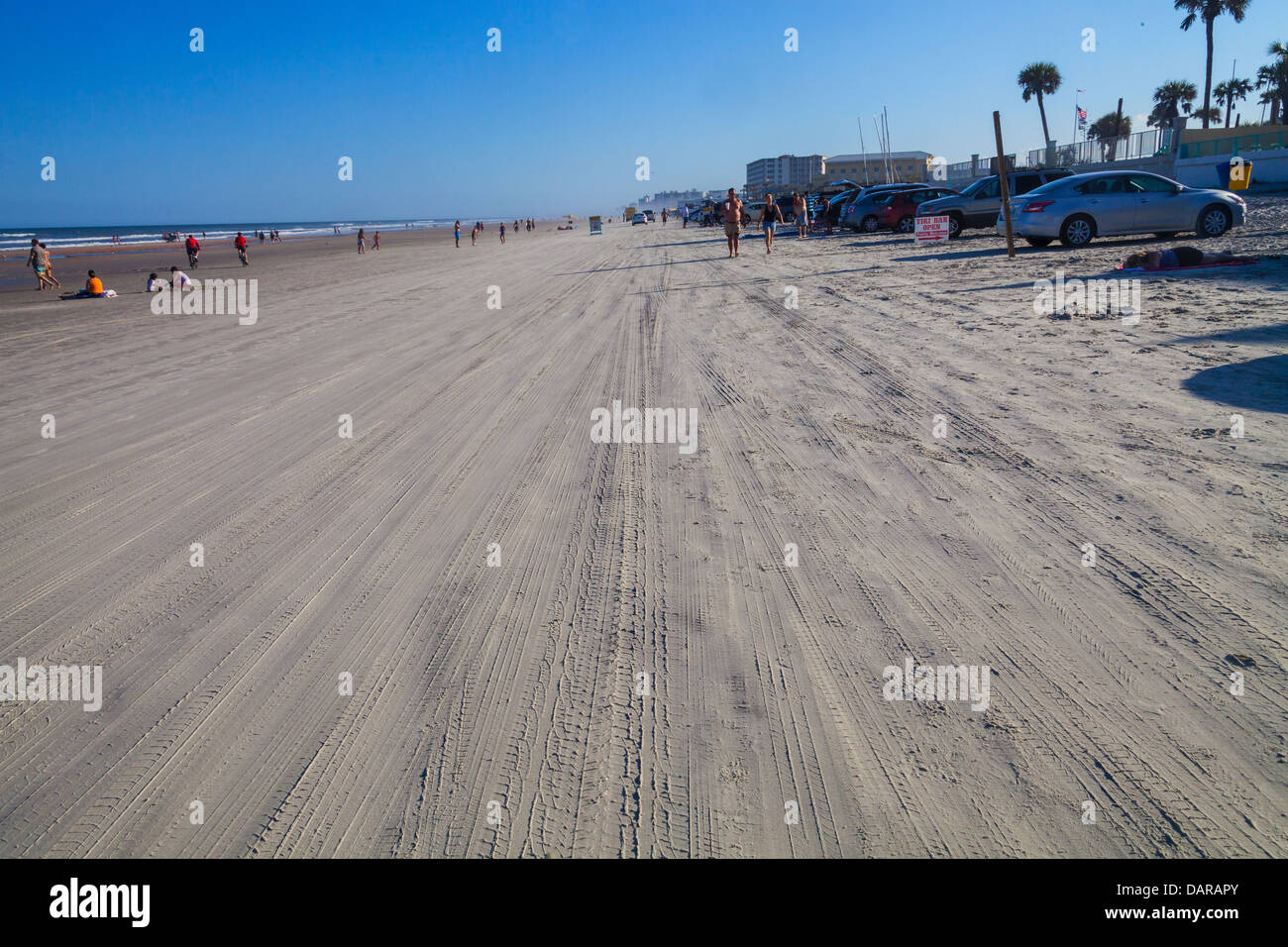 Hard packed sand where cars have been driving on the beach to park ...