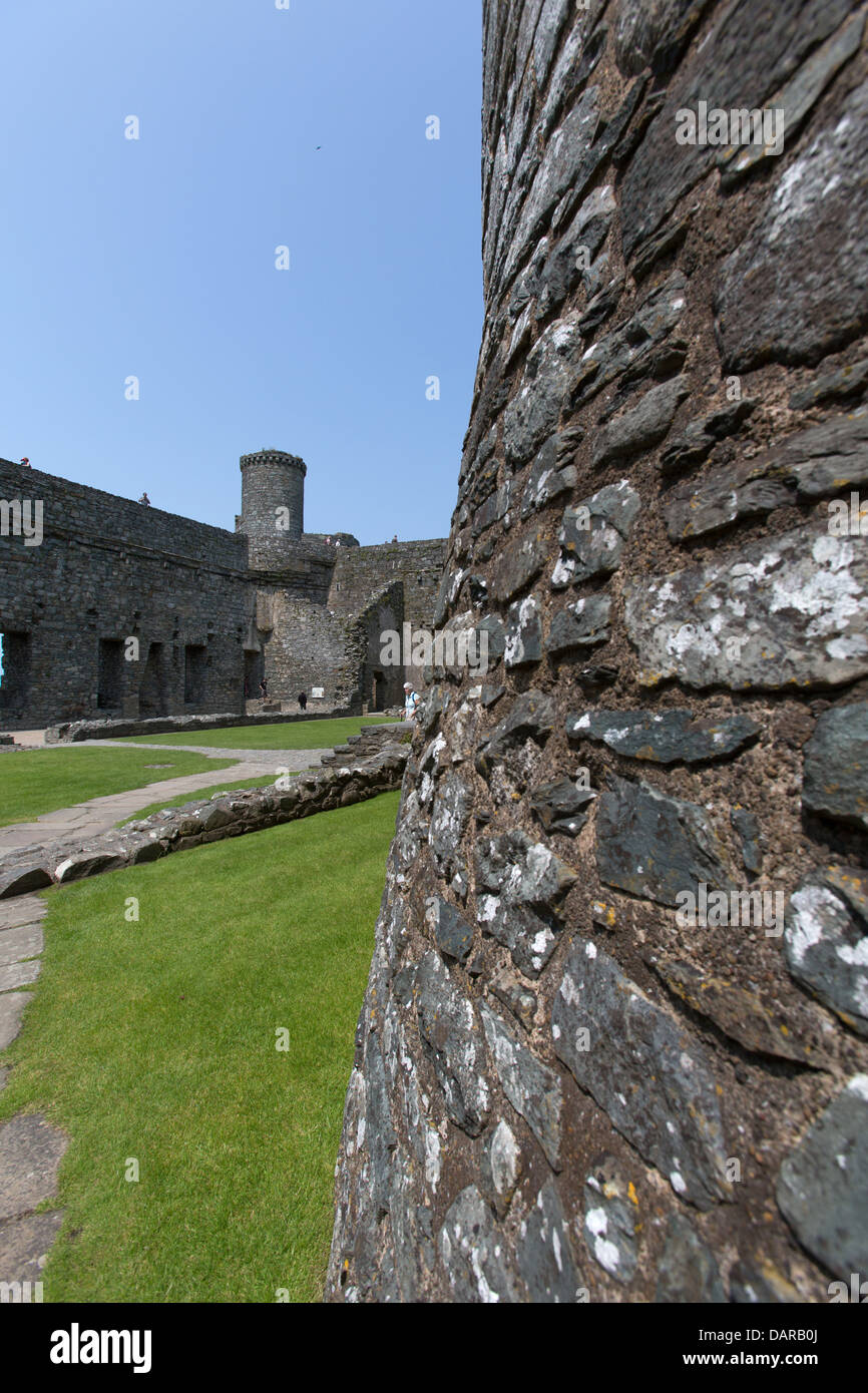 Town of Harlech, Wales. Picturesque view of Harlech Castle inner ward ...