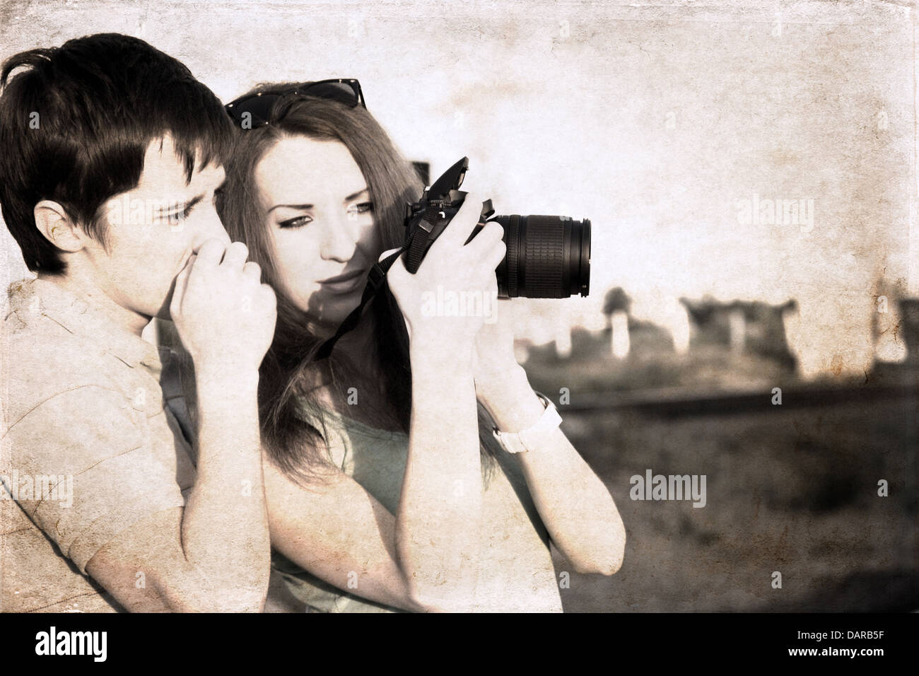 artwork in grunge style, photographers Stock Photo - Alamy