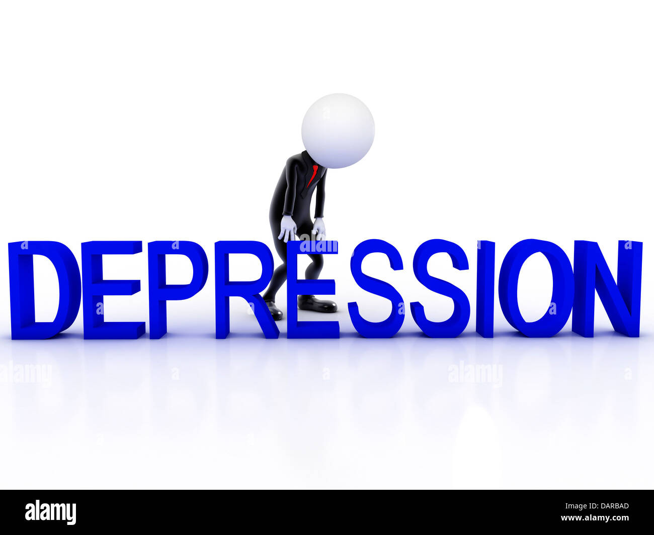 Depression 3d man sad on white background Stock Photo - Alamy