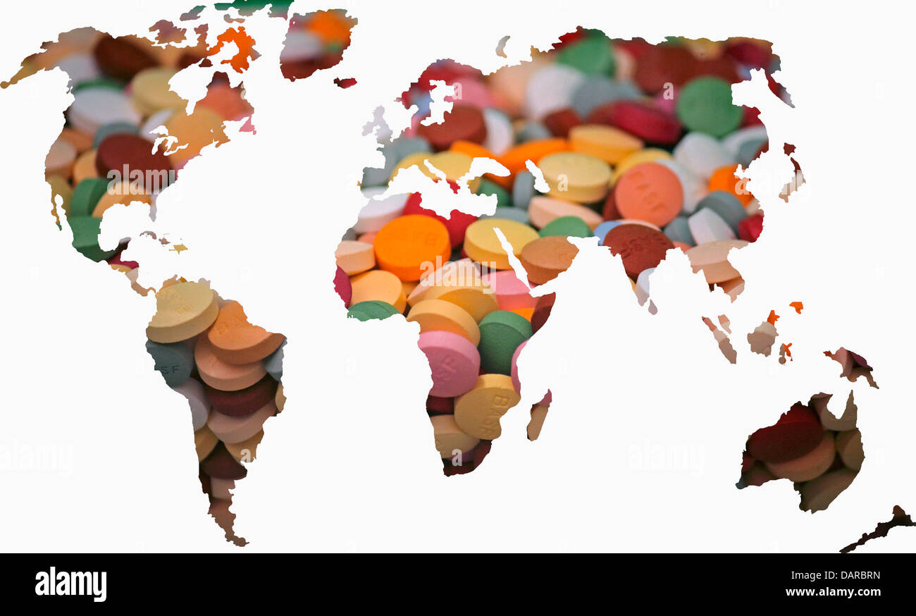 Colourful pile of tablets, World Map, Conept Stock Photo - Alamy