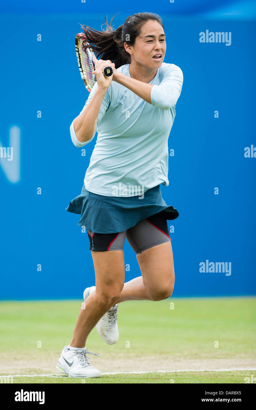 Jamie Hampton of USA in action playing two handed backhand shot during ...
