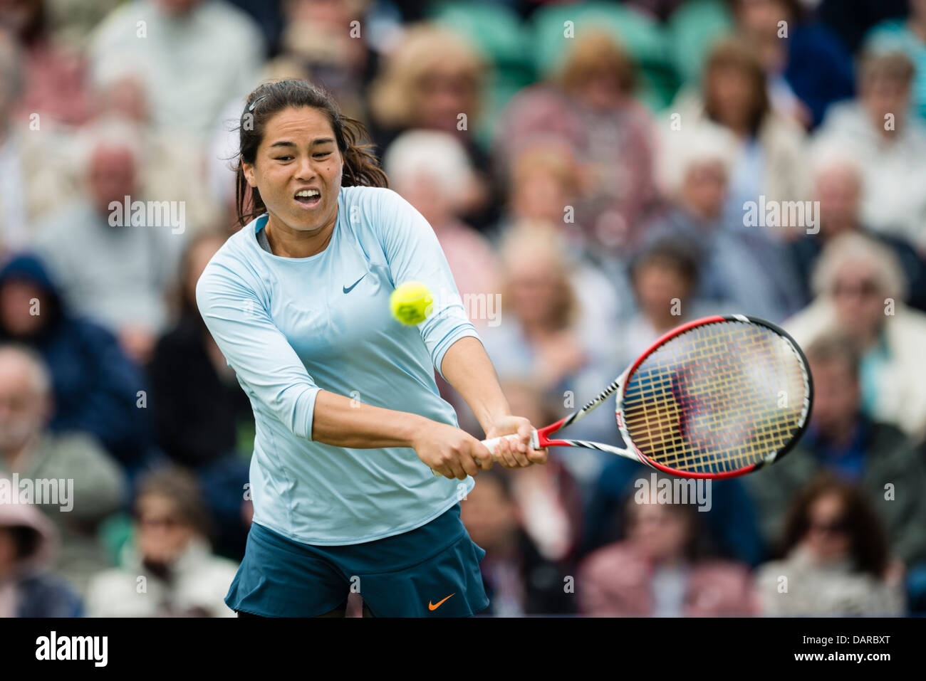 Jamie Hampton of USA in action playing two handed backhand shot during ...