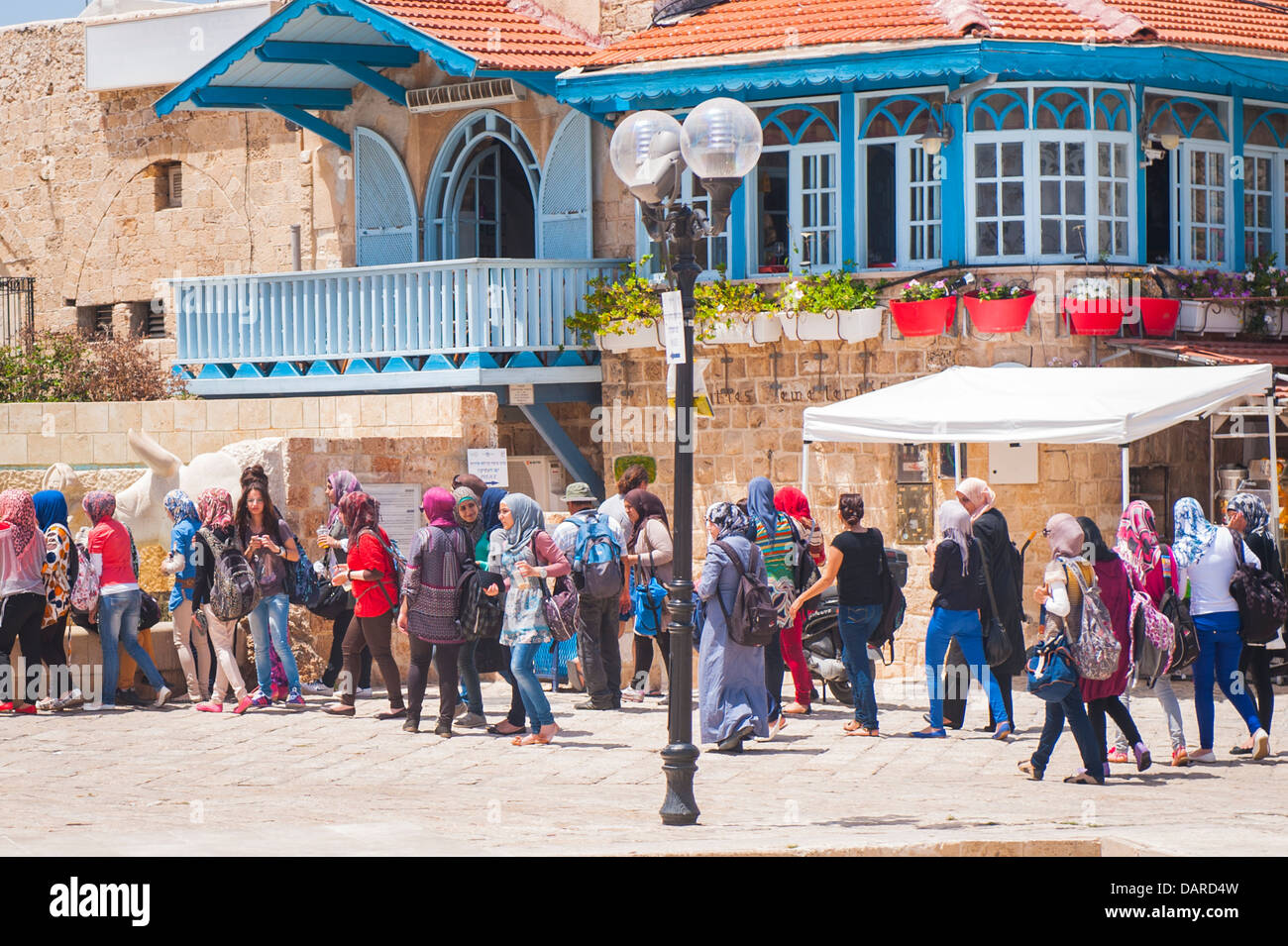 Israel Jaffa Yafo Old City Arab Muslim schoolgirls school girls walking ...