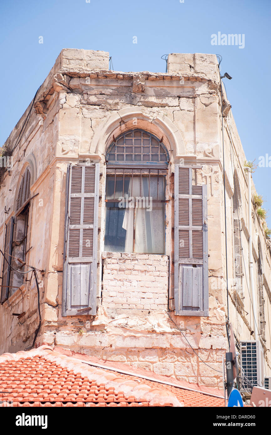 Israel Jaffa Yafo old town detail dilapidated old building house window ...