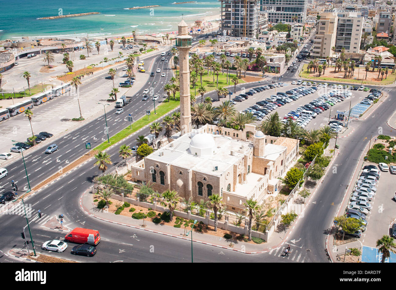 Israel Tel Aviv Hassan Bek Mosque Minaret built 1916 aerial view ...