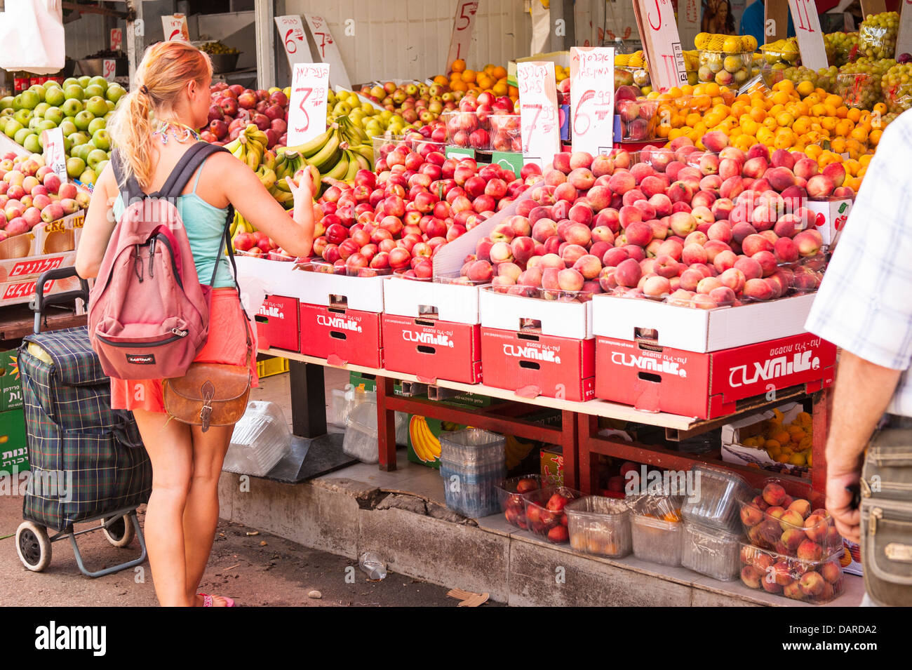 Israel Tel Aviv Carmel Market greengrocer fruitier fresh fruit stall ...
