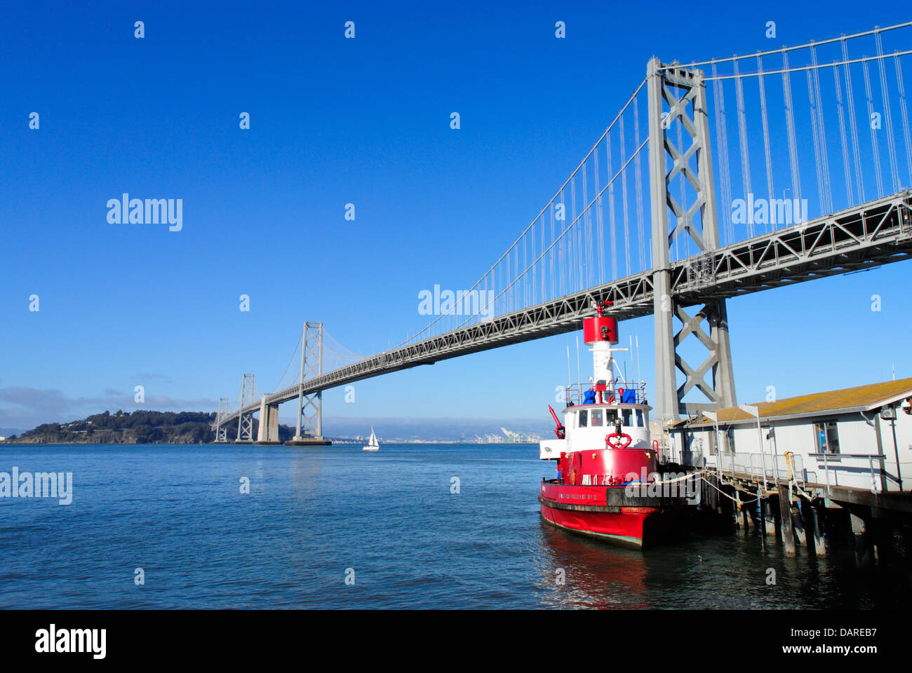 A red ship of the Fire Department Station 35 anchored in front of the ...