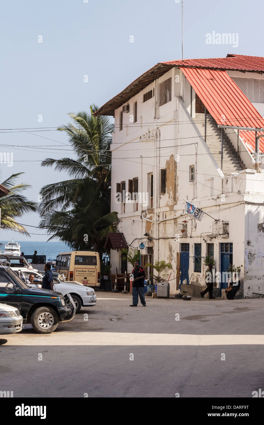 Africa, Tanzania, Zanzibar, Stone Town. Street view with old building ...