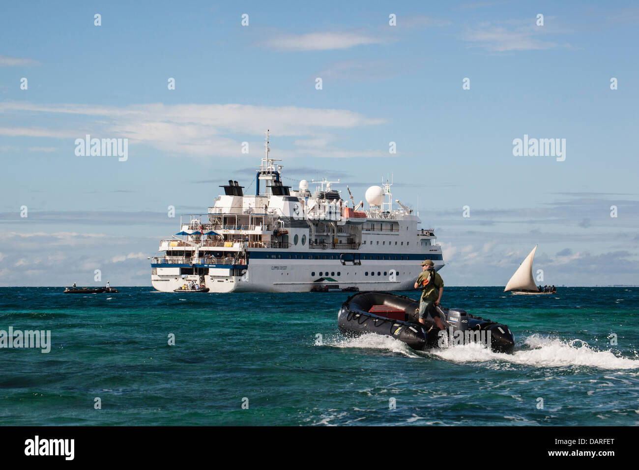 Africa, Mozambique, Ihla das Rolas. Clipper Odyssey boat and sailboat ...