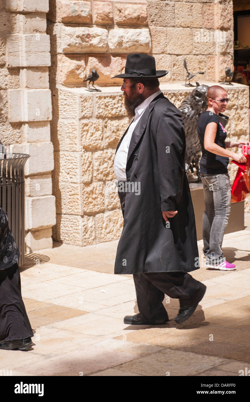 Israel Jerusalem Ultra Orthodox Jewish Hassidic bearded man walking in ...
