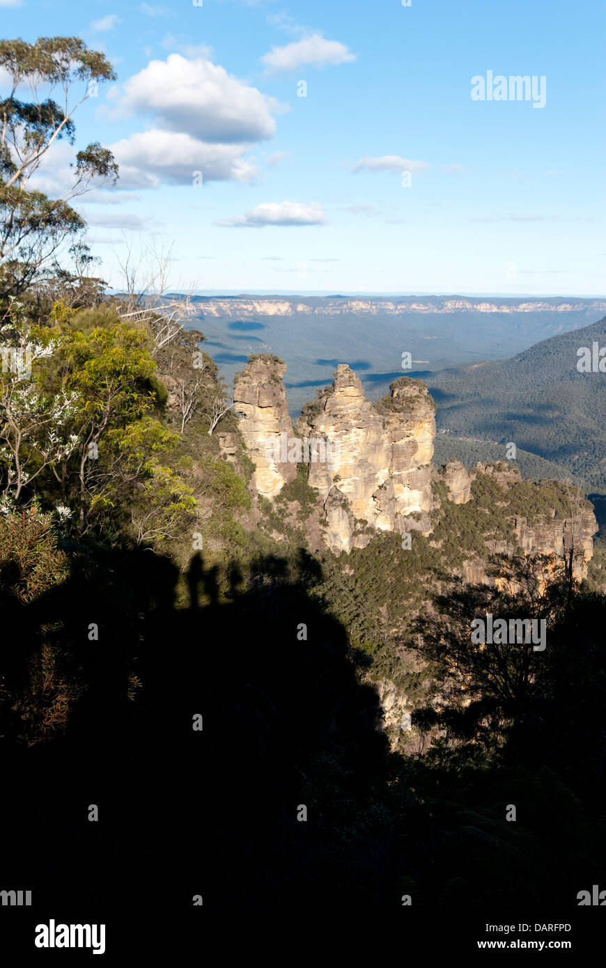The Three Sisters rock formation at Echo Point, with the shadow of ...