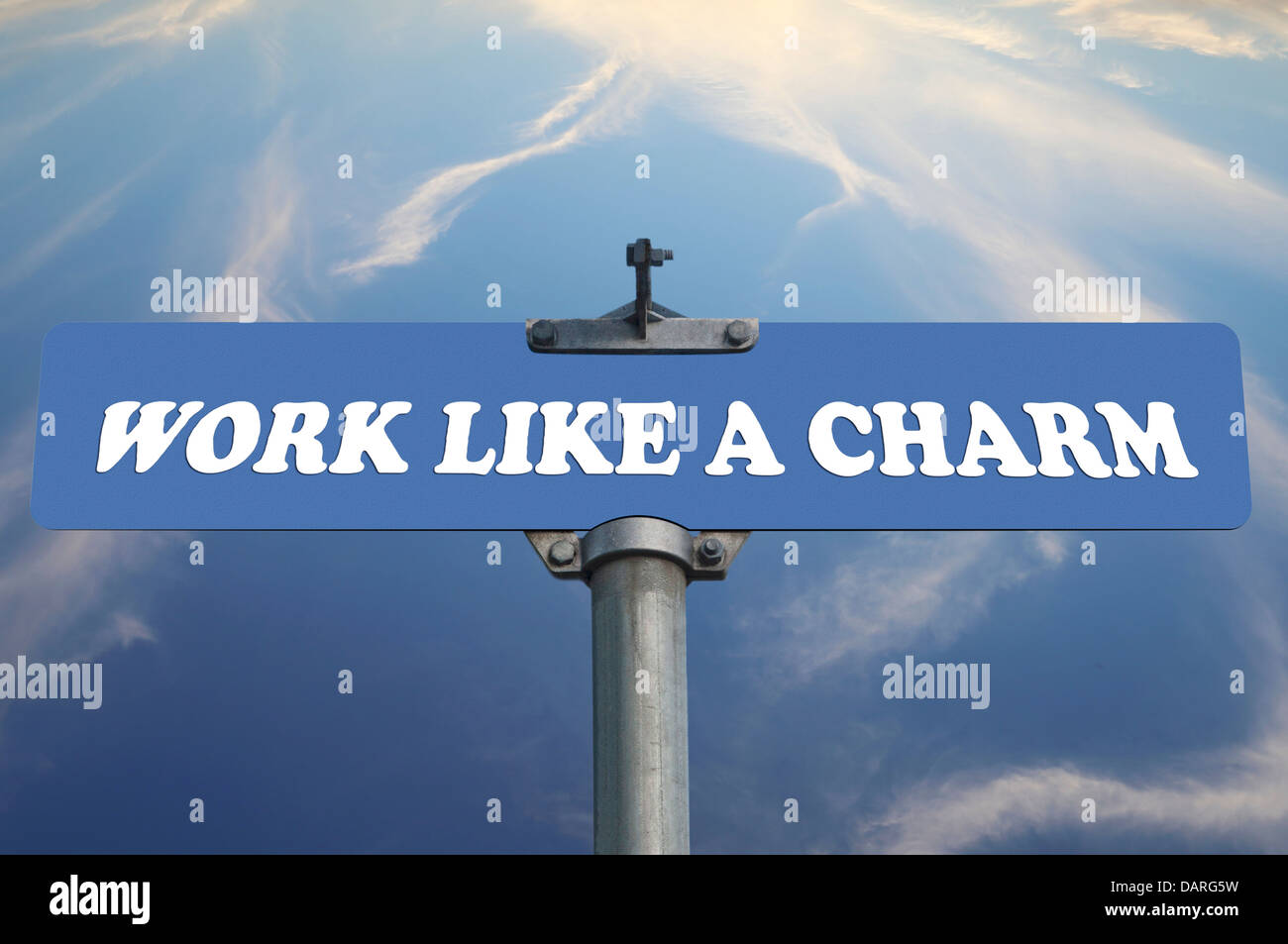 Work like a charm road sign Stock Photo - Alamy