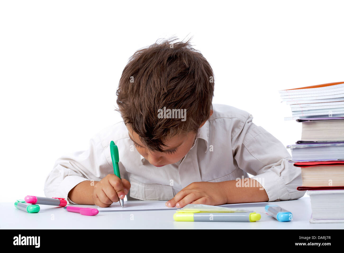 Portrait of school boy drawing picture on paper Stock Photo - Alamy