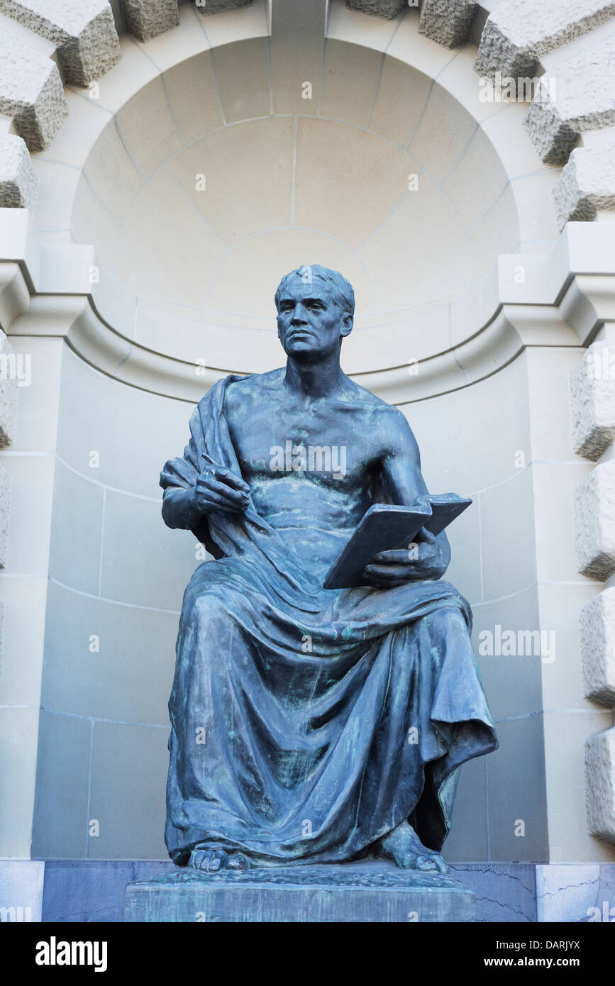 Europe, Switzerland, Bern Swiss capital city, statue on Parliament ...