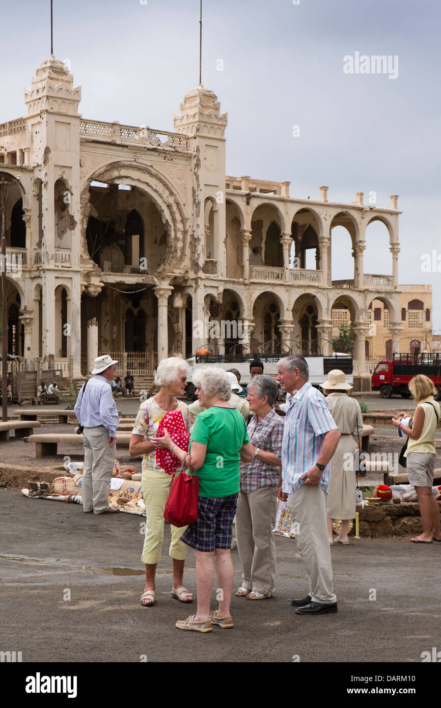 Africa, Eritrea, Massawa, Old Town, people selling souvenirs outside ...