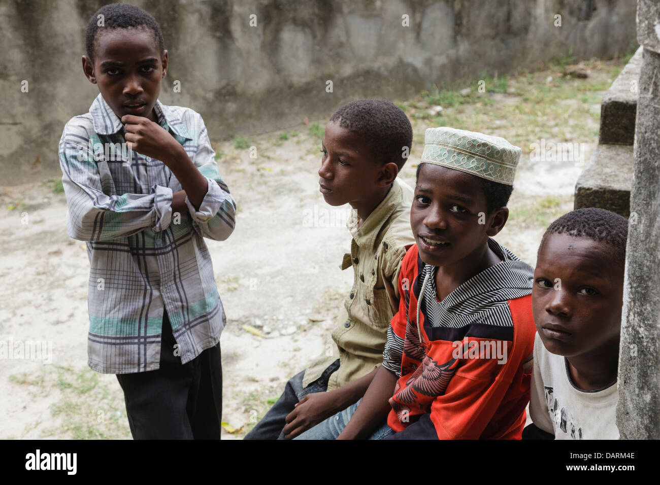 Africa, Tanzania, Zanzibar, Pemba Island, Chake Chake. Young boys ...
