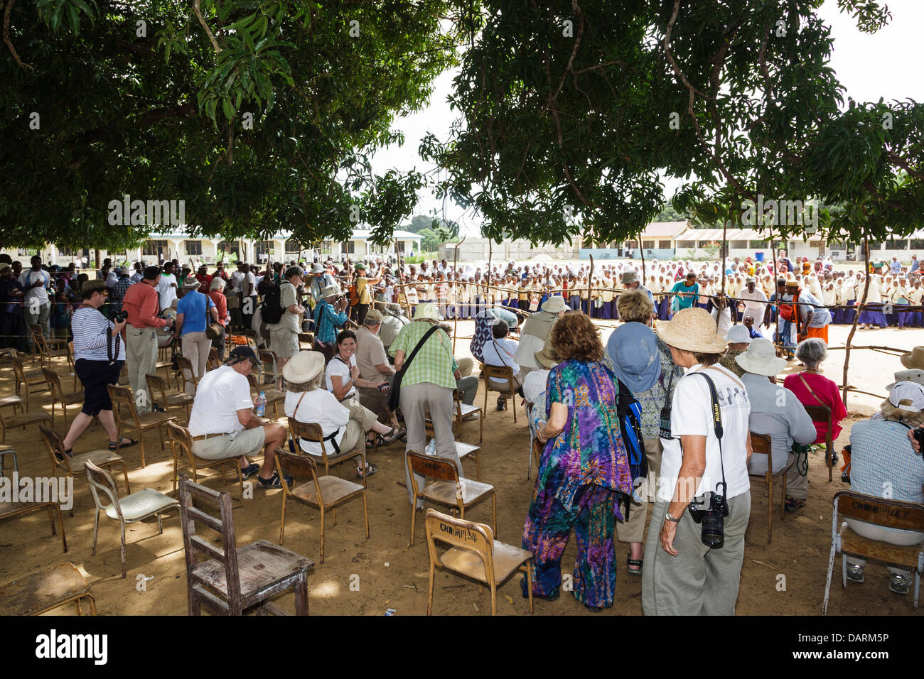 Africa, Tanzania, Zanzibar, Pemba Island. Tourists gathered to watch ...