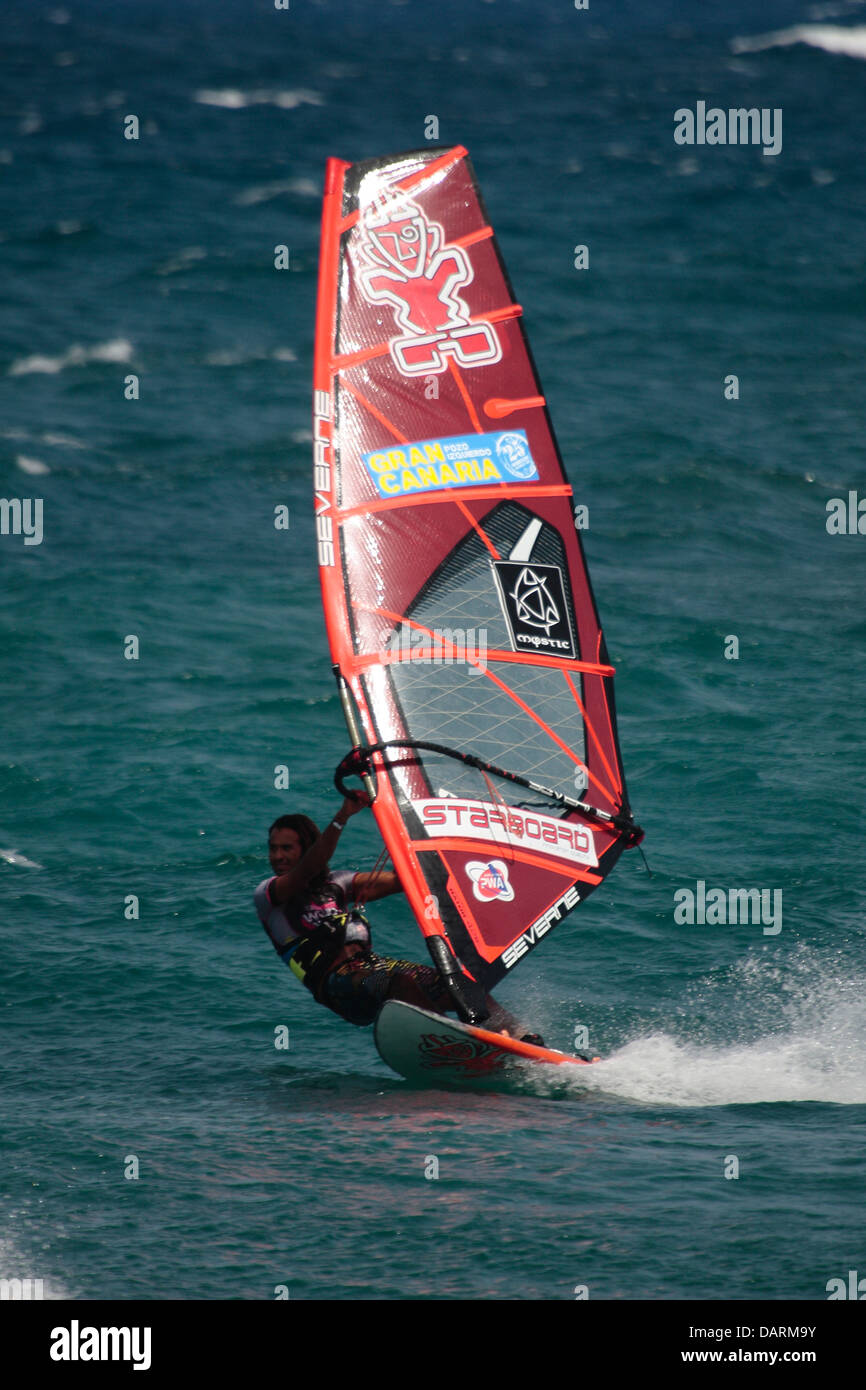 Guiloul Boujmaa competing in the PWA world tour event, in Pozo Izquirdo ...