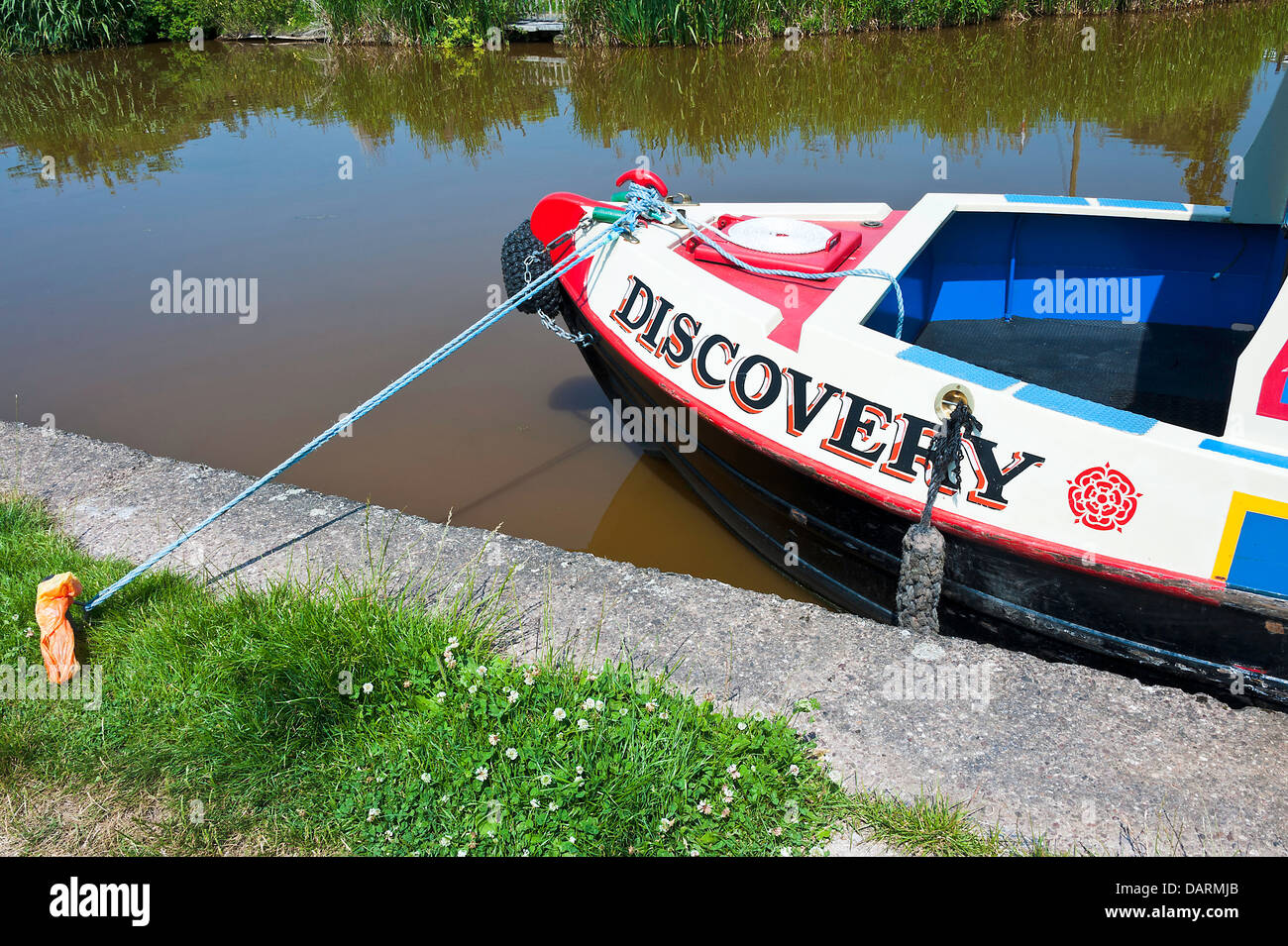Bow of Narrow Boat Discovery Moored on Trent and Mersey Canal at Rode ...