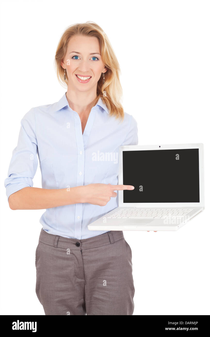 woman with computer Stock Photo - Alamy