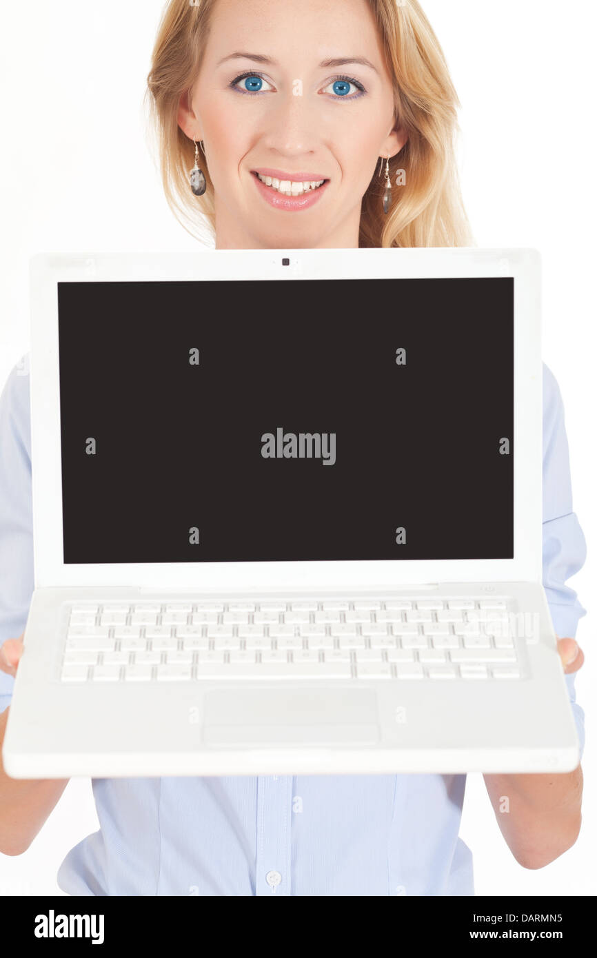 woman with computer Stock Photo - Alamy