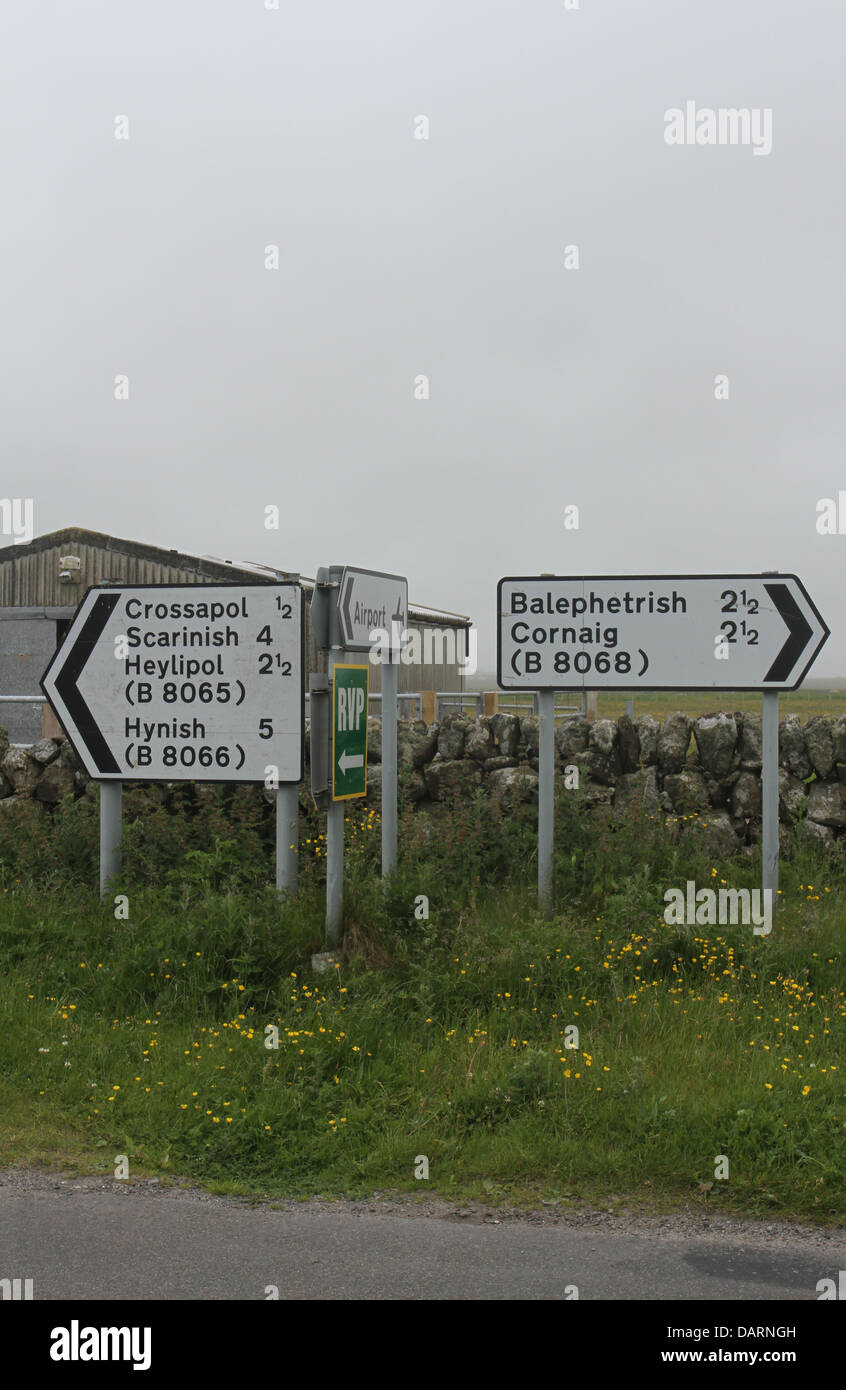 Road signs Isle of Tiree Scotland June 2013 Stock Photo - Alamy