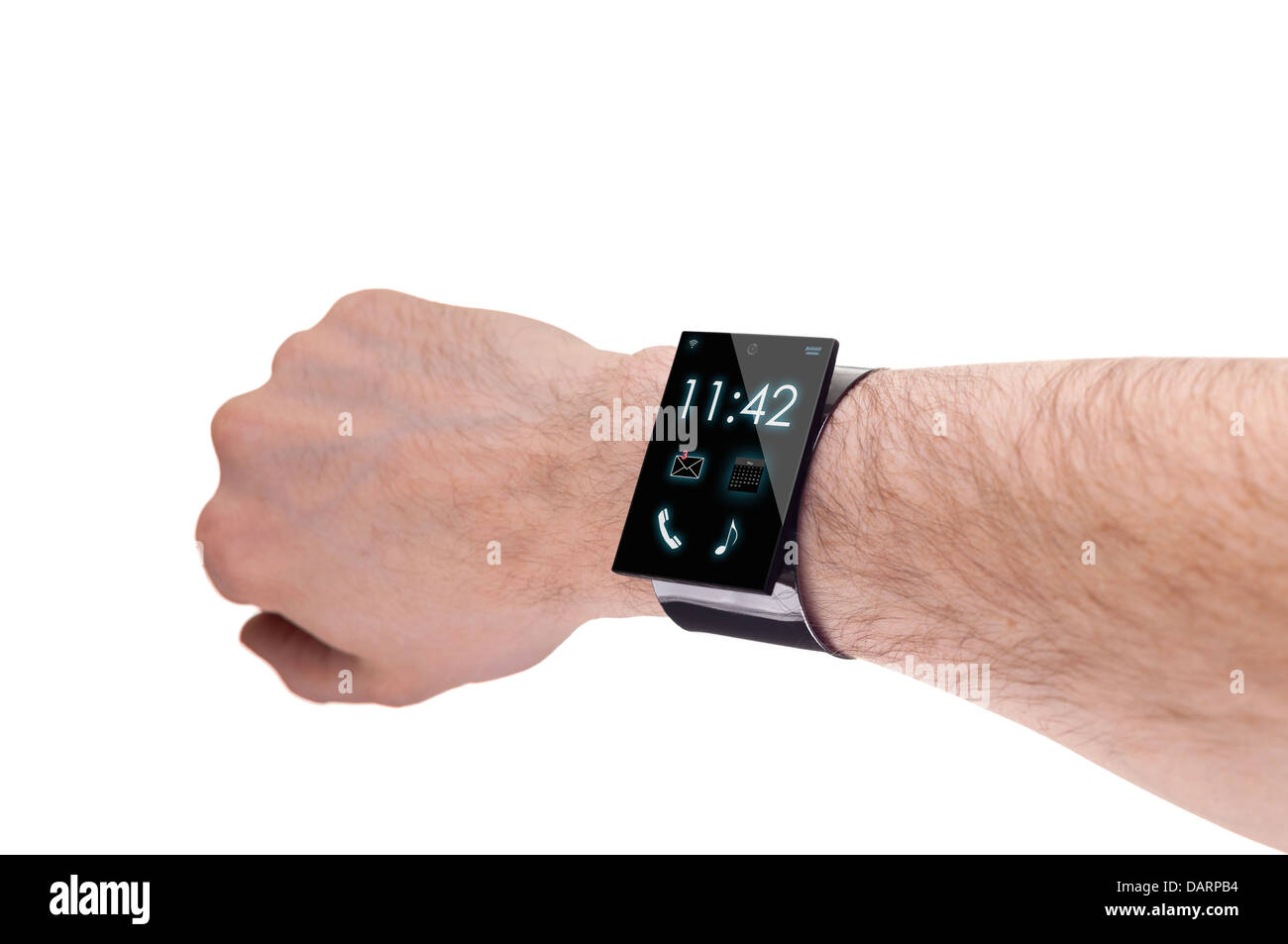 arm with a modern Internet Smartwatch, isolated on white Stock Photo ...