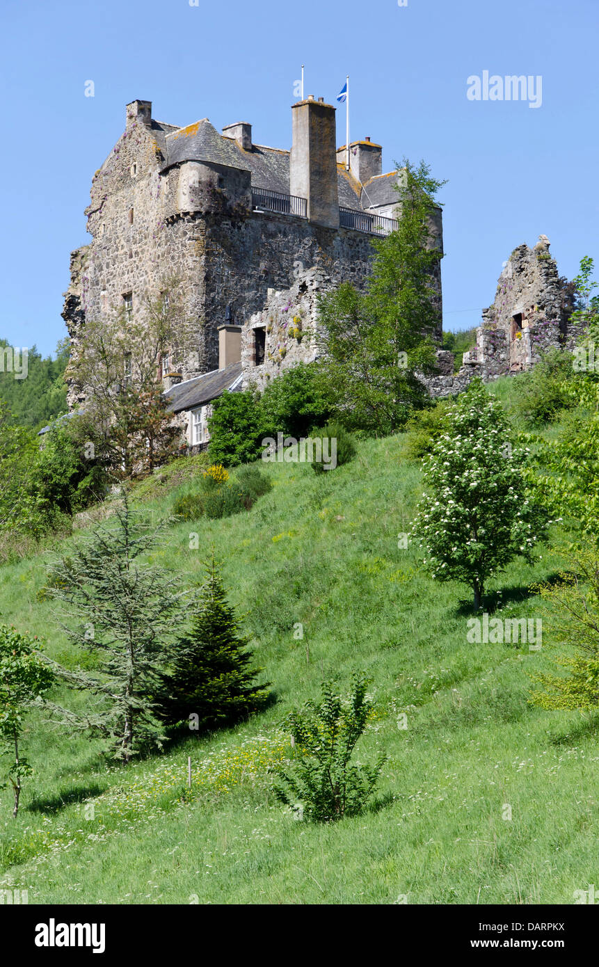 Neidpath Castle by the River Tweed near Peebles in the Scottish Borders ...