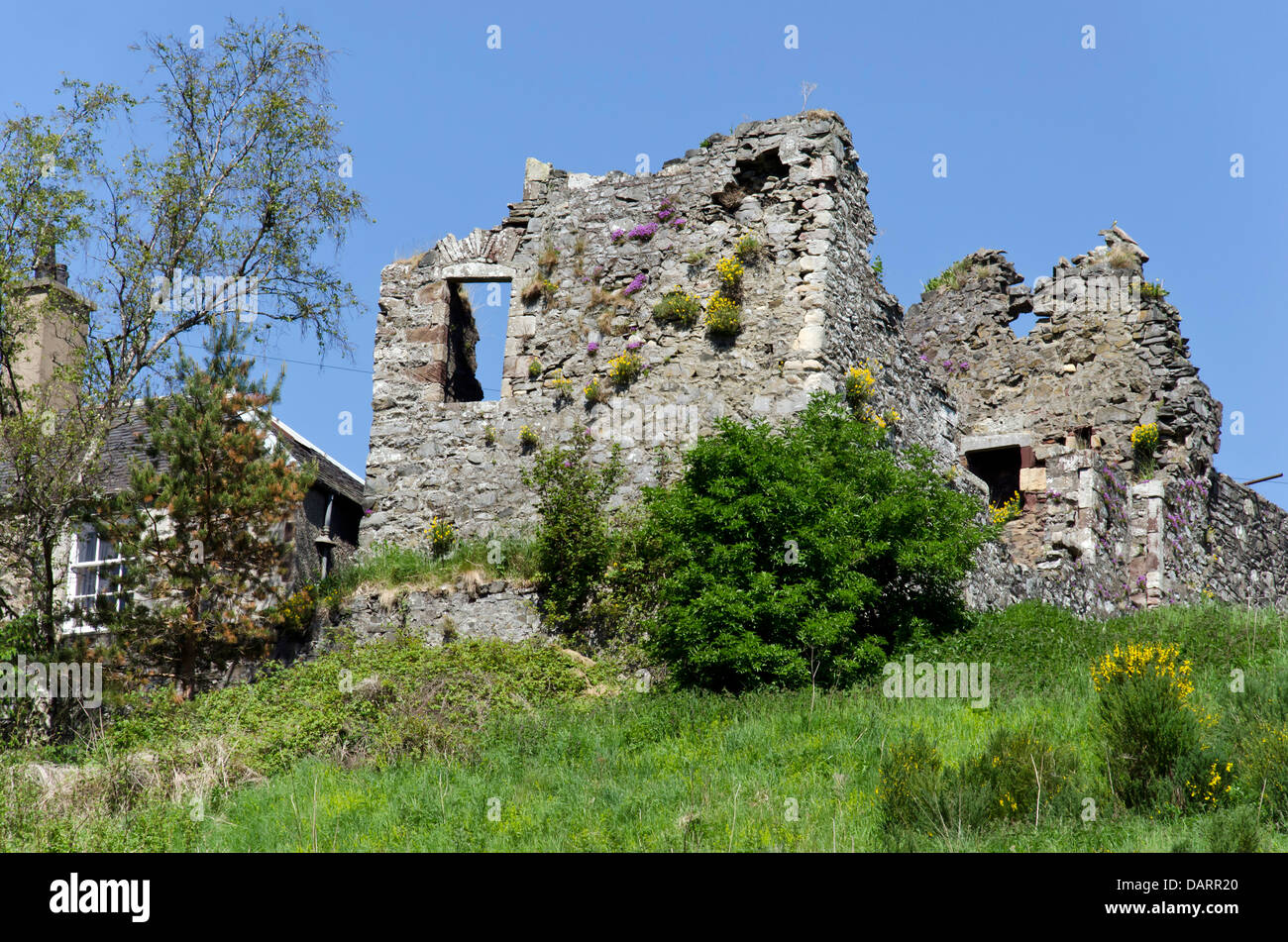 Neidpath Castle by the River Tweed near Peebles in the Scottish Borders ...