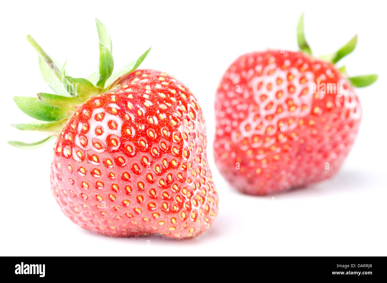 two red strawberries isolated before white background Stock Photo - Alamy