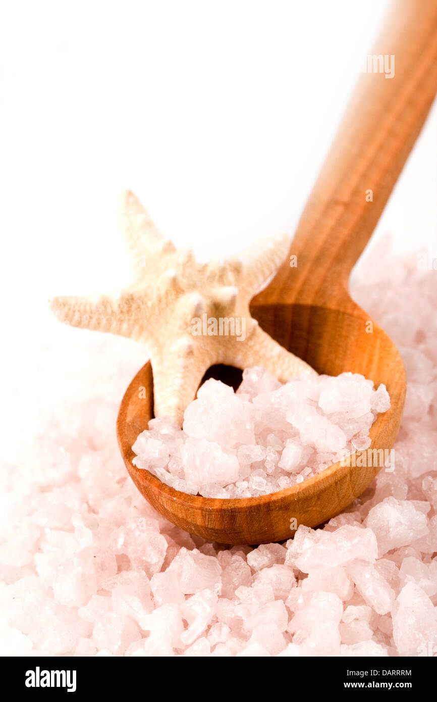 sea salt on wooden spoon and starfish Stock Photo - Alamy