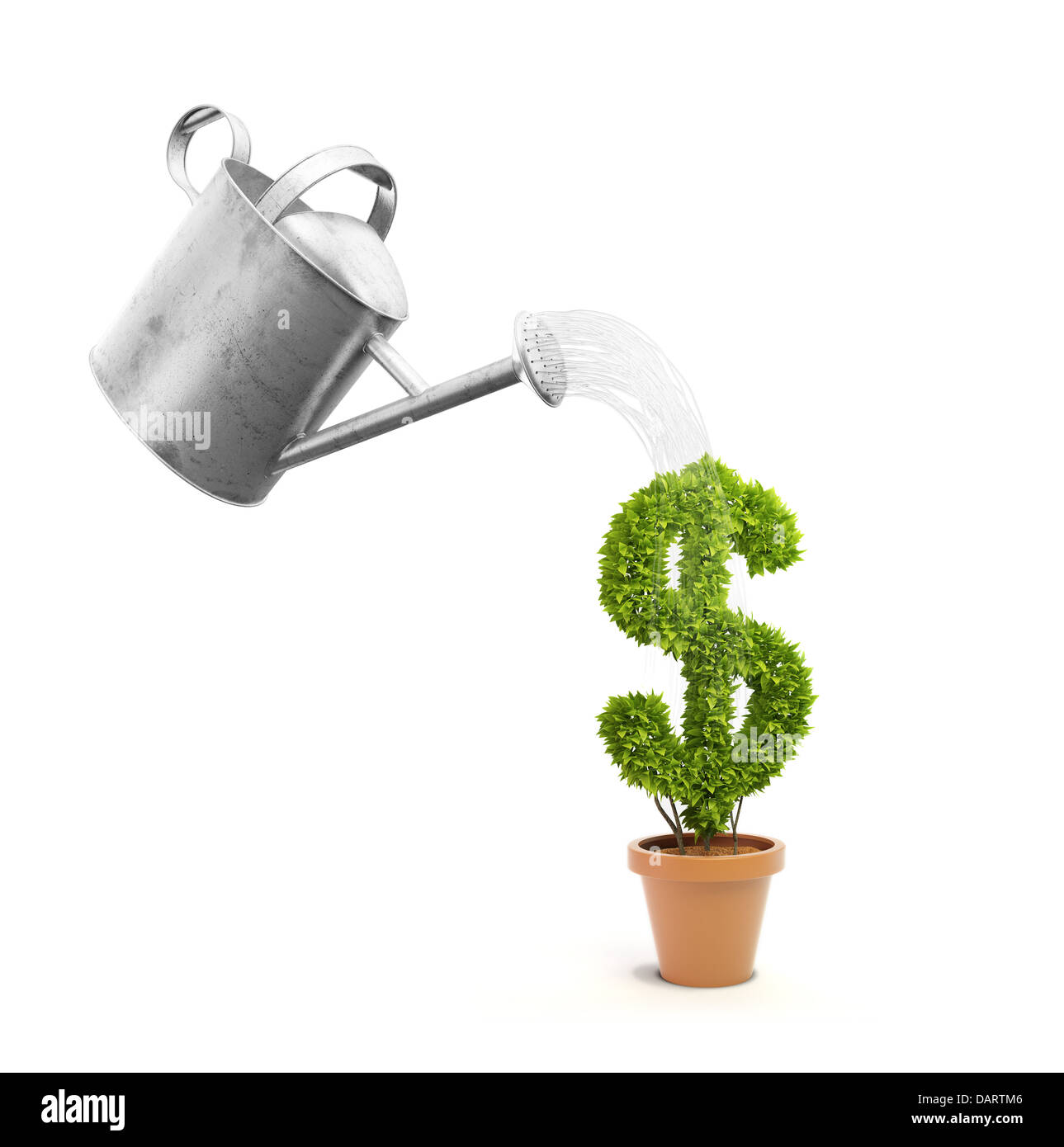 A pot plant shaped like a dollar sign and a watering can Stock Photo ...